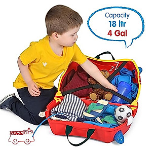 Trunki Kids Ride-On Suitcase & Toddler Carry-On Airplane Luggage for Children Aged 3-6 : Frank Fire Truck Red