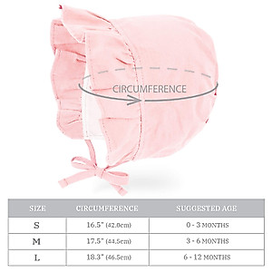 JELLYTREE Baby Hat Bonnet Toddler Girls Fashion Princess Ruffle Muslin Lining Cap Infant Lacy Beanie, White, L