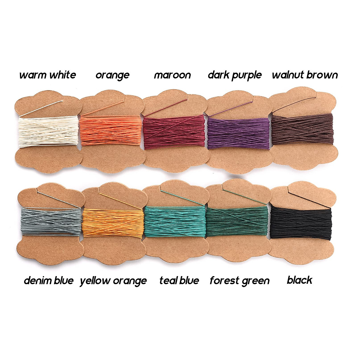 Wooqu Waxed Linen Thread Set, 10 Colors, 10 Yards Each, 3 ply, 0.55mm Thickness, Round, for Book Binding, Leather Sewing