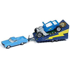 1965 Chevy El Camino Mist Blue Metallic with Parade Float Limited Edition to 4,000 Pieces Worldwide Tow & Go Series 1 1/64 Diecast Model Car by Johnny Lightning JLTG001A-1965CHEVY-BLUE