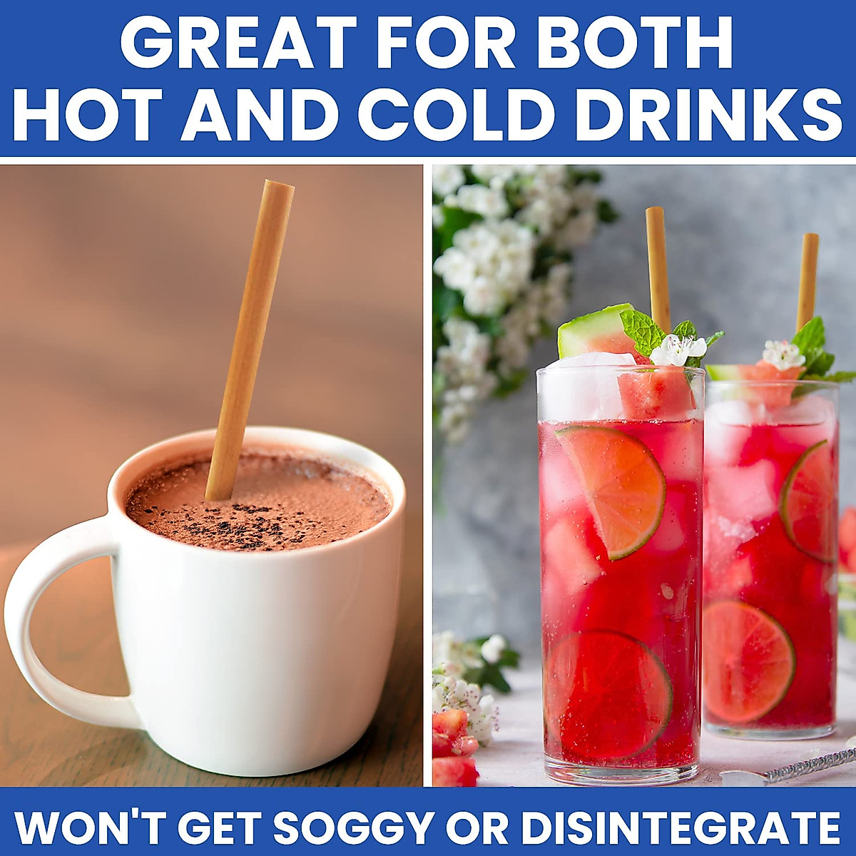 Vallo Compostable Drinking Straws - 100% Biodegradable, Recyclable, Non-Soggy, Suitable for Hot and Cold Drinks, Eco-friendly Sugarcane Material, NOT Paper, 8" Standard Size - 100 Count