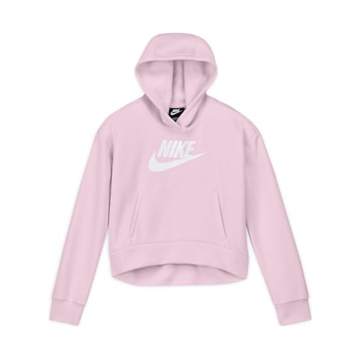 Nike Girl's Sportswear Club Fleece Hoodie - Extended Size (Big Kids) Pink Foam/White S+ (8-9 Plus Big Kid)