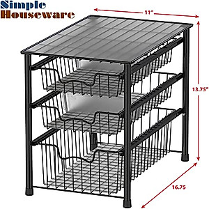 Simple Houseware 3-Tier Stackable Sliding Basket Storage Organizer Drawer for Bathroom and Kitchen, Black