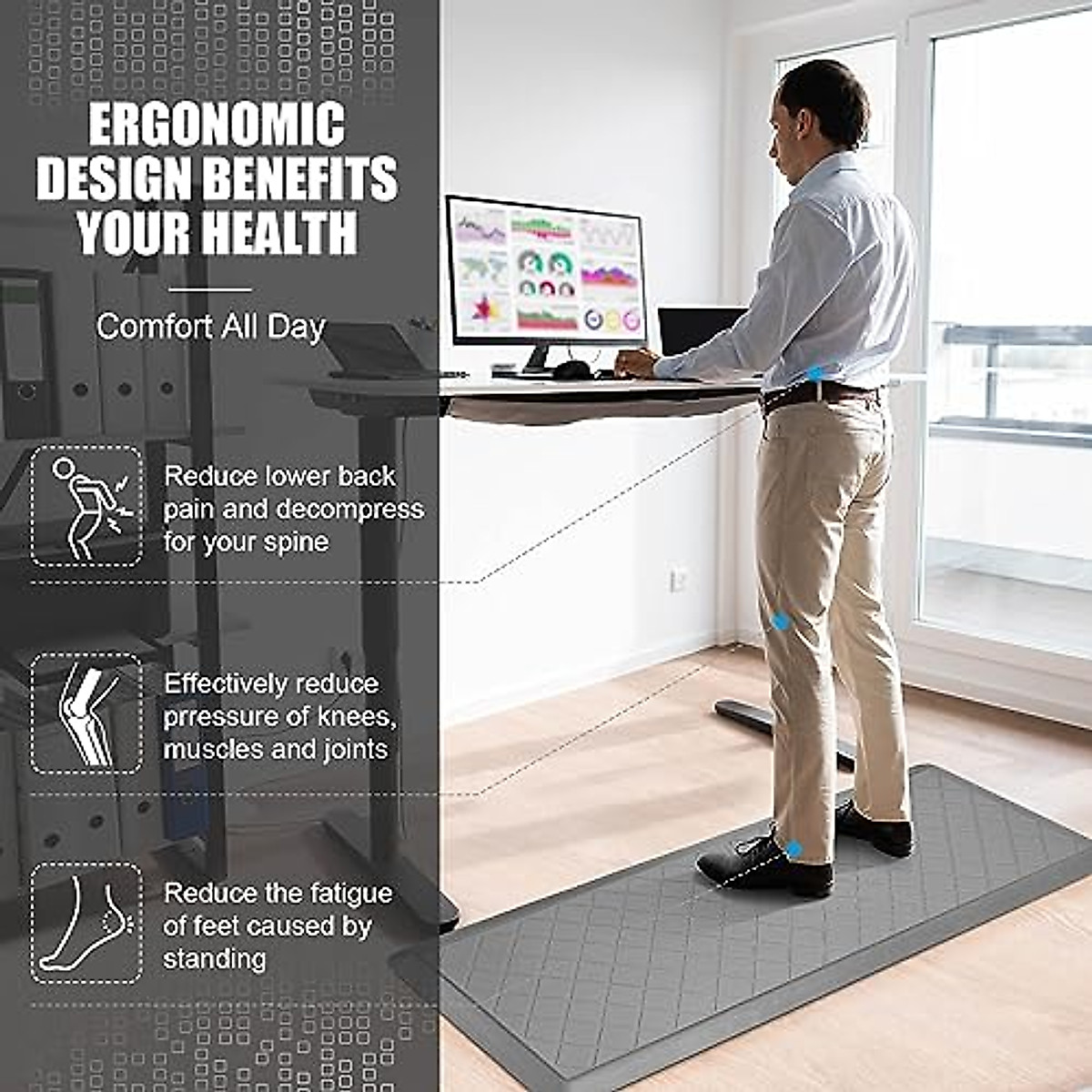 WEZVIX Cushioned Kitchen Mat 2 PCS, Anti Fatigue Kitchen Rugs, Heavy Duty Kitchen Rugs and Mats Non-Skid, Ergonomic Comfort Foam Kitchen Floor Mat for Home, Office, Sink, Laundry - Grey