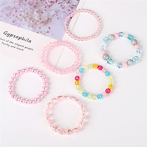 BGSHEMNI 6 Pieces Princess Bracelets,Rainbow Stretchy Bead Bracelets Pink Love Bracelet,Girls Costume Jewelry Set