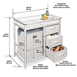 Modern Baby Changing Table with Laundry Hamper, 3 Storage Baskets, and Pad