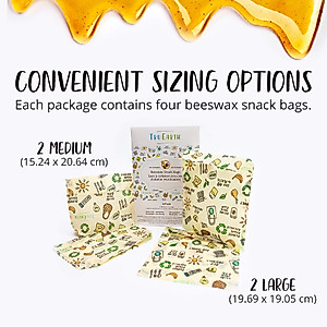 Tru Earth Beeswax Snack Bags | Reusable | Zero-Waste Beeswax | Contains 2 Medium & 2 Large Bags