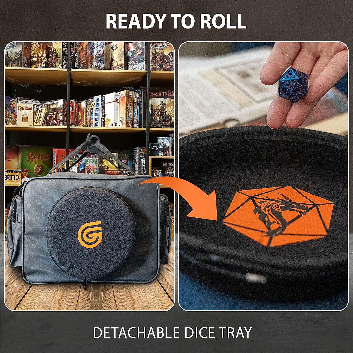 Ultimate Gaming Duffel Bag w/Shoulder Strap - Perfect for Board Games and RPG Players - Removable Dice Tray | Miniature Foam Inserts | Tons of Storage & Pockets | Battle Mat Storage