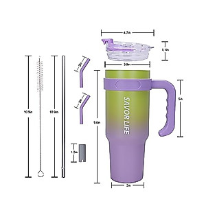 GiNT 40 oz Tumbler with Handle, Stainless Steel Insulated Tumbler with Lid and Straw, Double Vacuum Leak Proof Travel Coffee Mug - Green Purple