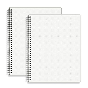 HULYTRAAT Large Dot Grid Spiral Notebook, 8.5" x 11", Premium 100 gsm Ivory White Paper, Sturdy See-Through Cover, 128 Dotted Pages per Book (2 Pack) for Home, School, Office, Artist Writing/Drawing