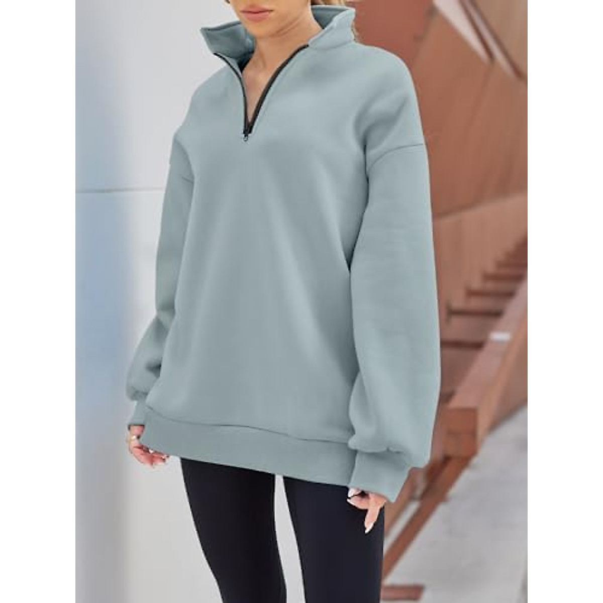 Trendy Queen Womens Oversized Half Zip Pullover Long Sleeve Sweatshirts Quarter Zip Hoodies Sweaters Teen Girls Fall Y2K Clothes Lightgreen