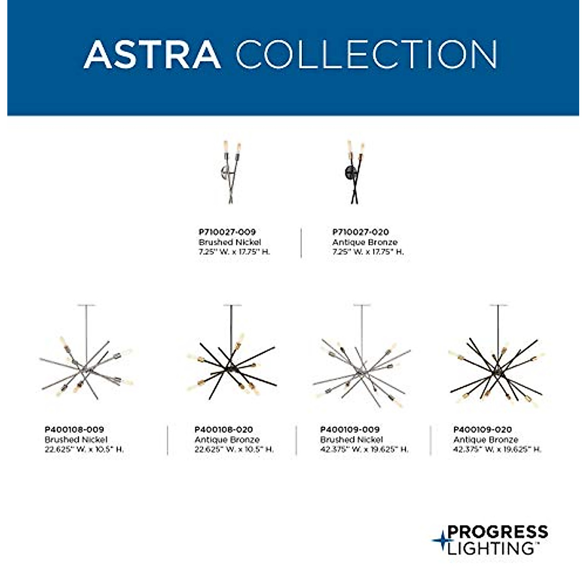 Progress Lighting P400108-009 Astra Chandeliers, Brushed Nickel