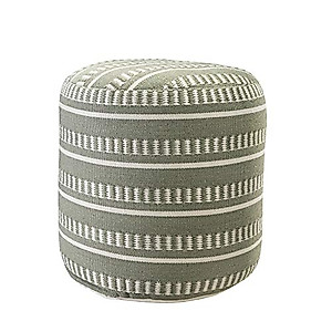 LR Home Dash and Stripe Geometric Indoor Outdoor Pouf, Green/White, 20" x 20" x 20"
