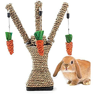 Hamiledyi Pet Rabbit Toy Tree Bunny Fun Chew Toy Rattan Grass Scratcher Climbing Tree Play Carrot Toy for Small Animal