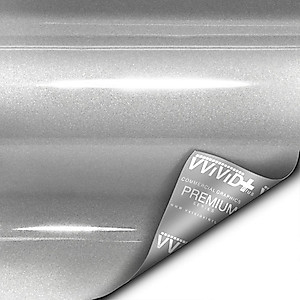 VViViD+ Ultra Gloss Silver Metallic Vinyl Car Wrap Premium Paint Replacement Film Roll with Nano Air Release Technology, Stretchable Protective Cap Liner, Self Adhesive, Indoor Outdoor (1ft x 5ft)