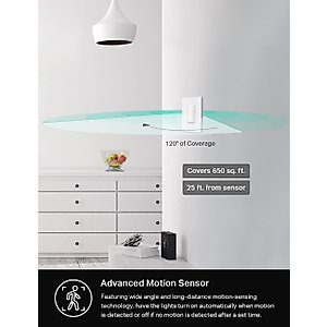 Kasa Smart WiFi Motion Sensor Switch, Single Pole, Needs Neutral Wire, 2.4GHz Wi-Fi Light Switch, Compatible with Alexa & Google Home, UL Certified, No Hub Required(KS200M),White,1-Pack