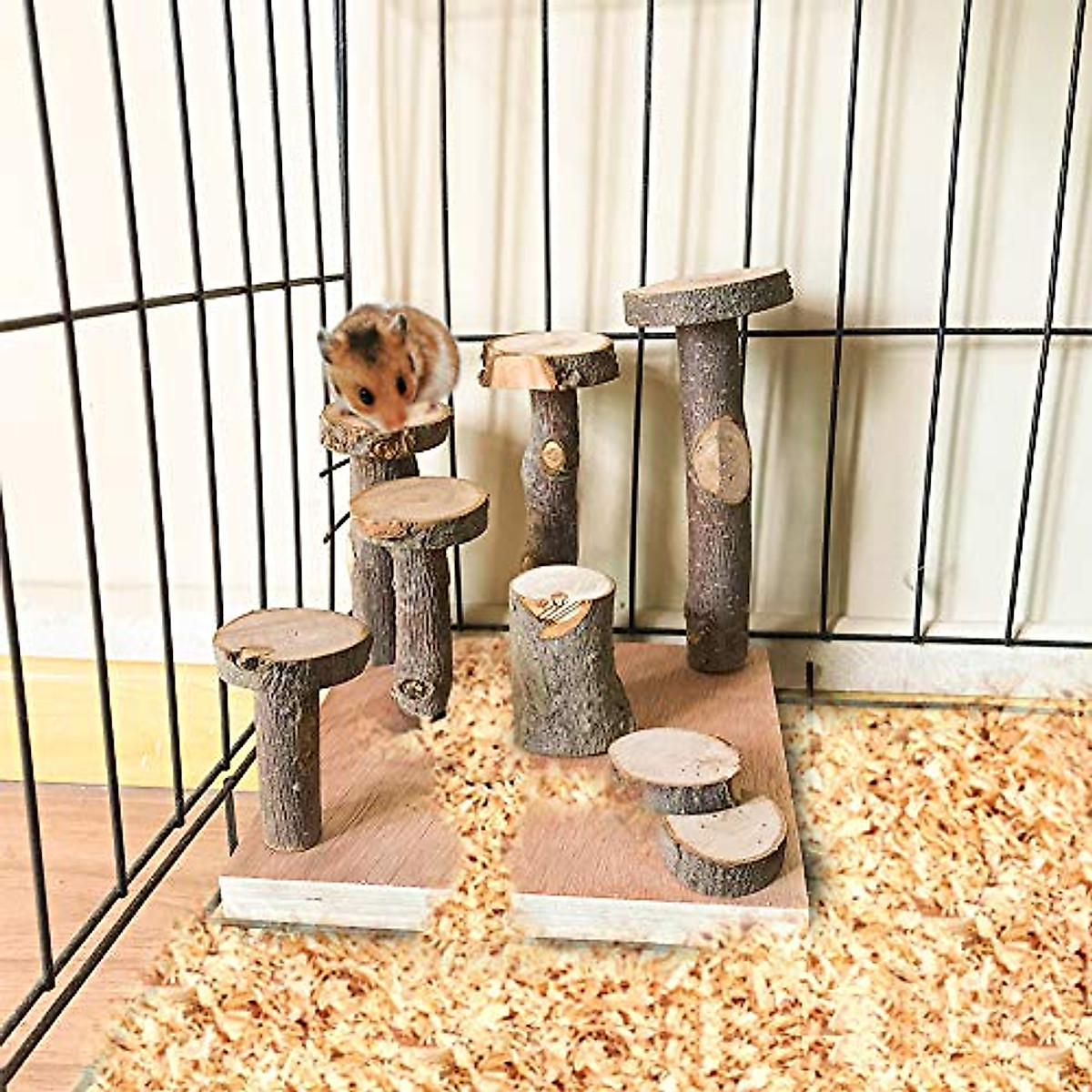 Hamster Climbing Wooden Stand Platform, Pet Cage Playground Natural Wood Bridge ramp Toys for Dwarf Hamsters, Syrians Hamster, Gerbil, Mouse, Rat