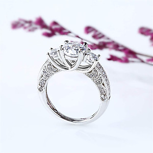 Jeulia Milgrain Three Stone Round Cut Sterling Silver Ring for Women Bride Girlfriend Wife Birthday Gift with Jewelry Box (8)