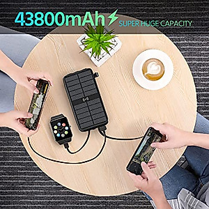 Solar Charger, Power-Bank, Portable Charger,43800mAh QC3.0 Fast Charging Qi 10W Wireless Charger 4 Solar Panel Built-in 2 Kinds Output Cable and 680Lumen Bright flashlights