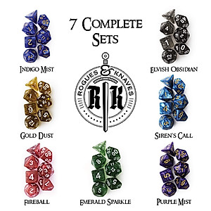 Large Dice Bag with 7 Complete Dice Sets | Black Dragon DND Dice Bag and 49 Polyhedral Dice | Green Satin Interior Lining | Man-Handles 150+ Dice