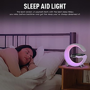 KISSONU Led Night Light Intelligent Atmosphere Lamp Wireless Charger Bedside Lamp Sunrise Wake-Up Lamp Polar Lamp Alarm Clock App Control for Heavy Sleepers Adults for Bedroom Dorm Gift (White)