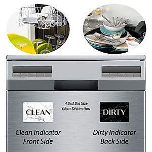 Dirty Clean Dishwasher Magnet, Strong Clean Dirty Magnet for Dishwasher, Reversible Dishwasher Clean Dirty Magnet Sign, Bonus Magnetic Plate, Kitchen Flip Indicator (Black and White Granite)