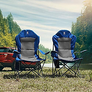 EVER ADVANCED High Back Folding Camping Chair Oversized and Fully Padded, Portable Quad Camp Lawn Chair Up to 300 lbs, with Cup Holder Armrest Carrying Bag
