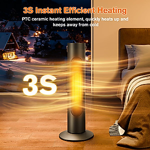 2-1 Electric Space Heaters For Indoor Use, 25" Tower Heater And Fan Combo, 70°Oscillating, 3S Instant Heating,1500W, 3 Heating & Fan Modes, Electric Portable Heater For BedroomOfficeHome, Dark Black