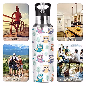 xigua 32oz Double leak Proof layer Insulated Keep Warm,Cute Happy Owls Stainless Steel Water Bottle with Straw for Sports and Travel#3