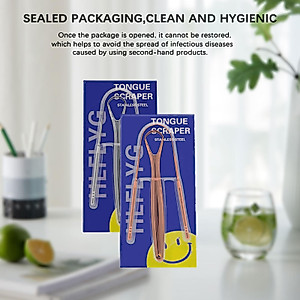 HLFLYG 4 Pack Tongue Scraper, Hygienic Seal-Pack, Professional Eliminate Bad Breath, Stainless Steel Tongue Scrapers, Effectively Improve Oral and Gut Health - Rose Gold & Silver