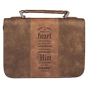 Christian Art Gifts Men's Classic Bible Cover Trust in The Lord Proverbs 3:5, Brown Faux Leather, Large