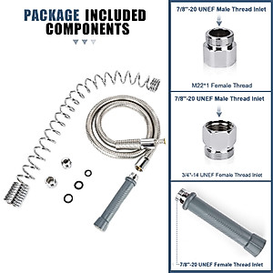 45" Commercial Sink Sprayer Hose, 45 Inch Pre Rinse Hose with Stainless Steel Spring & Heat Resistant Handle, Sink Hose Spring Replacement for Commercial Restaurant Industrial Kitchen Sink Faucet