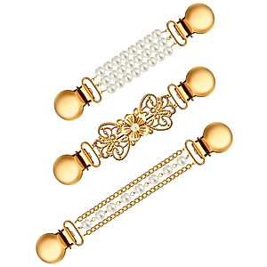 Jetec 3 Pcs Vintage Dress Cinch Clips Shirt Clips Sweater Cardigan Shawl Clips for Women Brooch Clips, 3 Style(Simple Style)