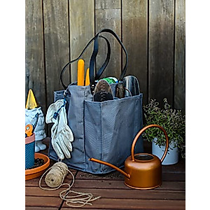 CapaBunga Farmer's Market Tote Shopping Bags with Handles - 7 Pocket Large Utility Tote Bag - Heavy Duty Canvas Utility Bag with Vegan Leather Base - Reusable Tote Bag - Grey Grocery Bag