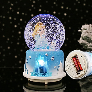 Snow Globe for Girls,80MM Music Box with LED Lights&Automatic Snowfall,Princess Toys Gifts for Kids Women Birthday Christmas Valentine,Decorations for Living Room Bedroom Coutertop(Sit Pose)