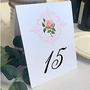 Pink Tea Rose Wedding Table Numbers, 1-10, Double Sided, Tent or Use in a Stand, Great for Parties & Restaurants - Made in the USA