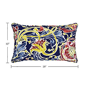 FBTS Prime Pack of 2 Outdoor Waterproof Decorative Lumbar Pillows with Inserts for Patio Furniture, 20x12 Inch Fade Resistant Patio Garden Lumbar Cushions for Couch Bed Sofa, Jacobean Navy