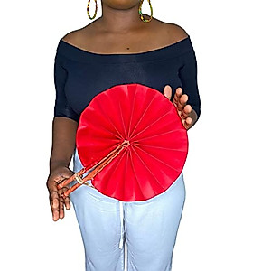 African Fabric Folding Fan/Church fan/Ankara fan/Leather folding fan/Wedding fan/Sport fan/Red African fan/Pouch Included!