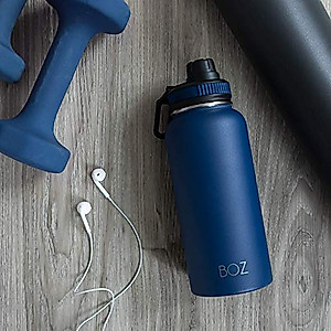 BOZ Stainless Steel Water Bottle XL (1 L / 32oz) Wide Mouth, BPA Free, Vacuum Double Wall Insulated (Monaco Blue)