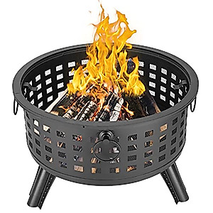Outdoor Fire Pits for Outside Firepit Wood Burning Fire Pit, 26 Inchs Portable Outdoor Fireplace Fire Pit Bowl for Outdoor Outside Camping Patio Garden Backyard, Black-A