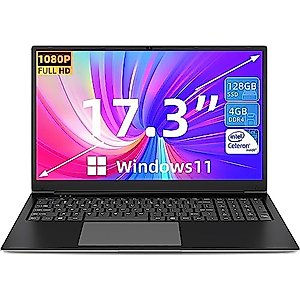 SGIN Laptop Computer, 17 Inch 1920 * 1080 IPS Display，4GB RAM 128GB ROM, Windows 11 Laptops with Intel Celeron Quad Core Processor, Mini HDMI, Webcam, Dual-Brand WiFi, 512GB Expansion
