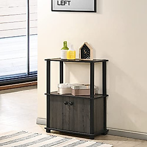Freestanding Three Shelf Double Door Storage Floor Cabinet, Multi Room Use, Espresso Woodgrain Finish, No Tools Required, 23.75 Inch Width x 11.75 Inch Depth x 29.75 Inch Height