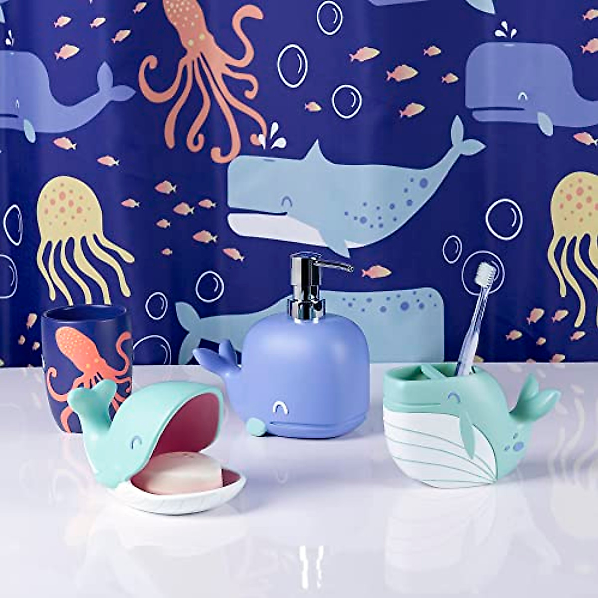 Allure Home Creation Whales 4-Piece Resin Bath Accessory Set