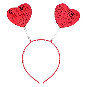 Lurrose Heart Headband Red Sequin Love-shaped Head Boppers Party Hair Accessoires for Holiday Festival
