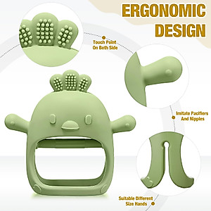 4 Packs Baby Teething Toy Silicone Teething Toys for Babies 0-6 Months Anti Dropping Wrist Hand Teethers Mitten Chick Baby Chew for Sucking Needs