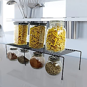 COMELYJEWEL 2sets /pack Black Expandable Cabinet Household Storage Shelf Rack Steel Metal Wire Counter & Pantry Home Kitchen Bathroom Extendable Countertop Organizer Organization