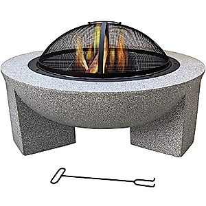 Garden Fire Pit Grill Bowl Grill Barbecue Rack Fire Pit with BBQ Grill Shelf, Outdoor Garden Patio Heater Grill Camping Bowl BBQ with Poker, Grate, Grill, Mesh Lid