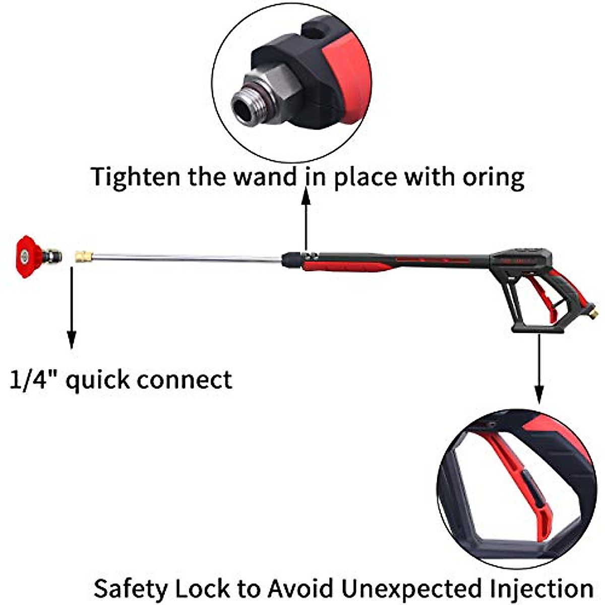 Tool Daily Pressure Washer Gun with Replacement Extension Wand, M22 14mm/15mm Fitting, 5 Power Washer Nozzle Tips with Holder, 4000PSI, 44 Inch