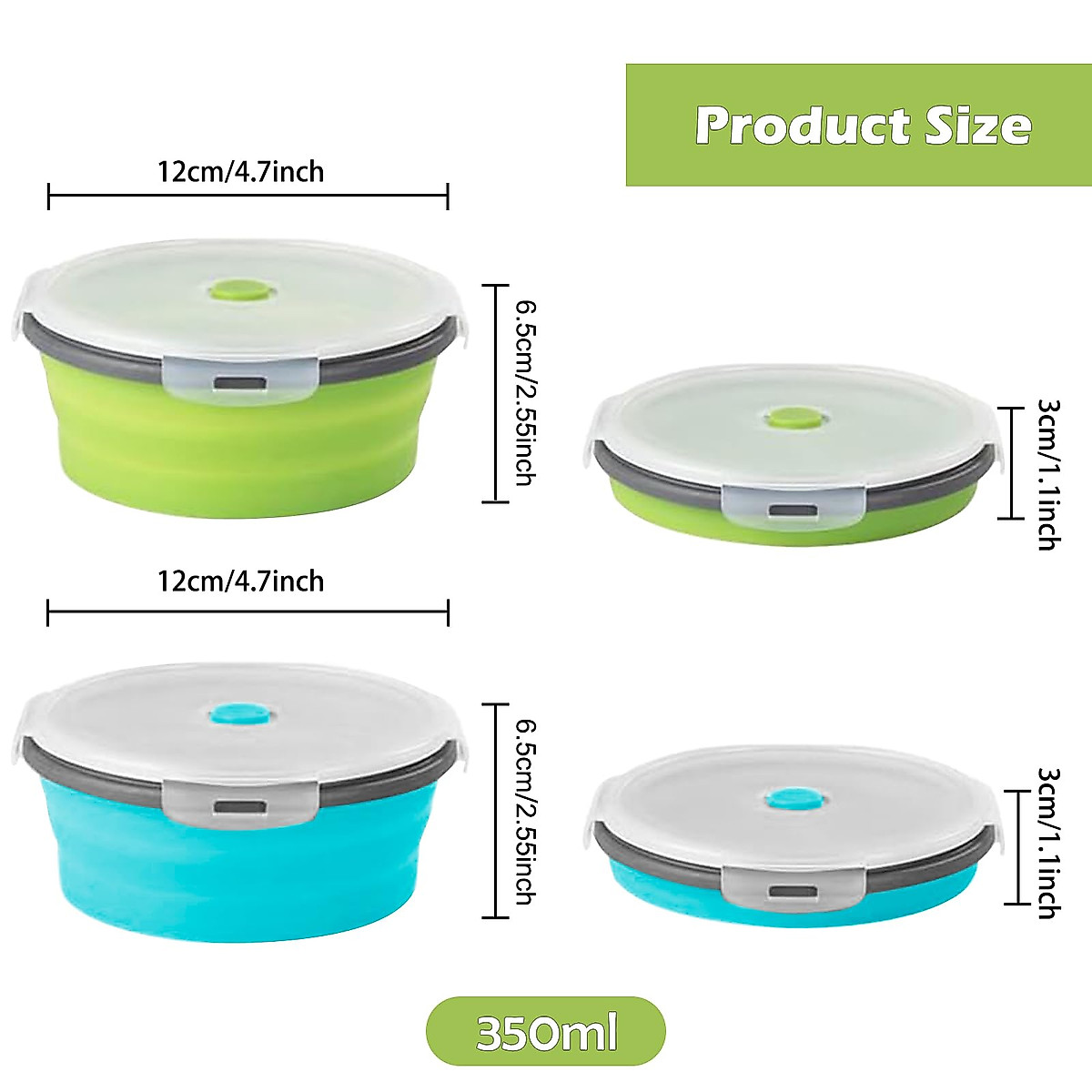 2 Pcs Collapsible Bowls with Lids, Foldable Meal Prep Containers Reusable, Silicone Food Storage Containers, Camper Must Haves Rv Camping Accessories for Travel Trailers, Microwave and Freezer Safe