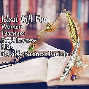 Metal Butterfly Feather Bookmark,Excellent Gift Choice for Christmas,Birthday,New Year,Festival,Gift for Women,Teachers,Book Lovers,Kids,Gold and Green